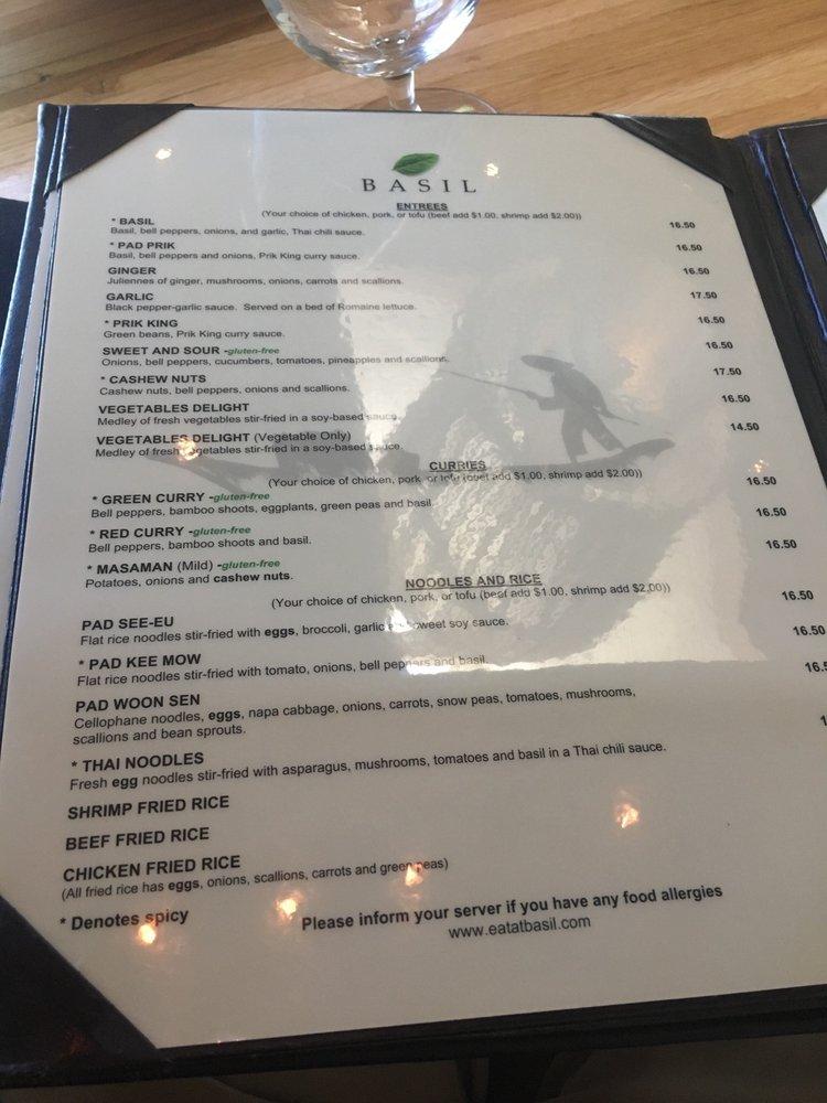 Menu at Basil restaurant, Mount Pleasant, Long Grove Dr