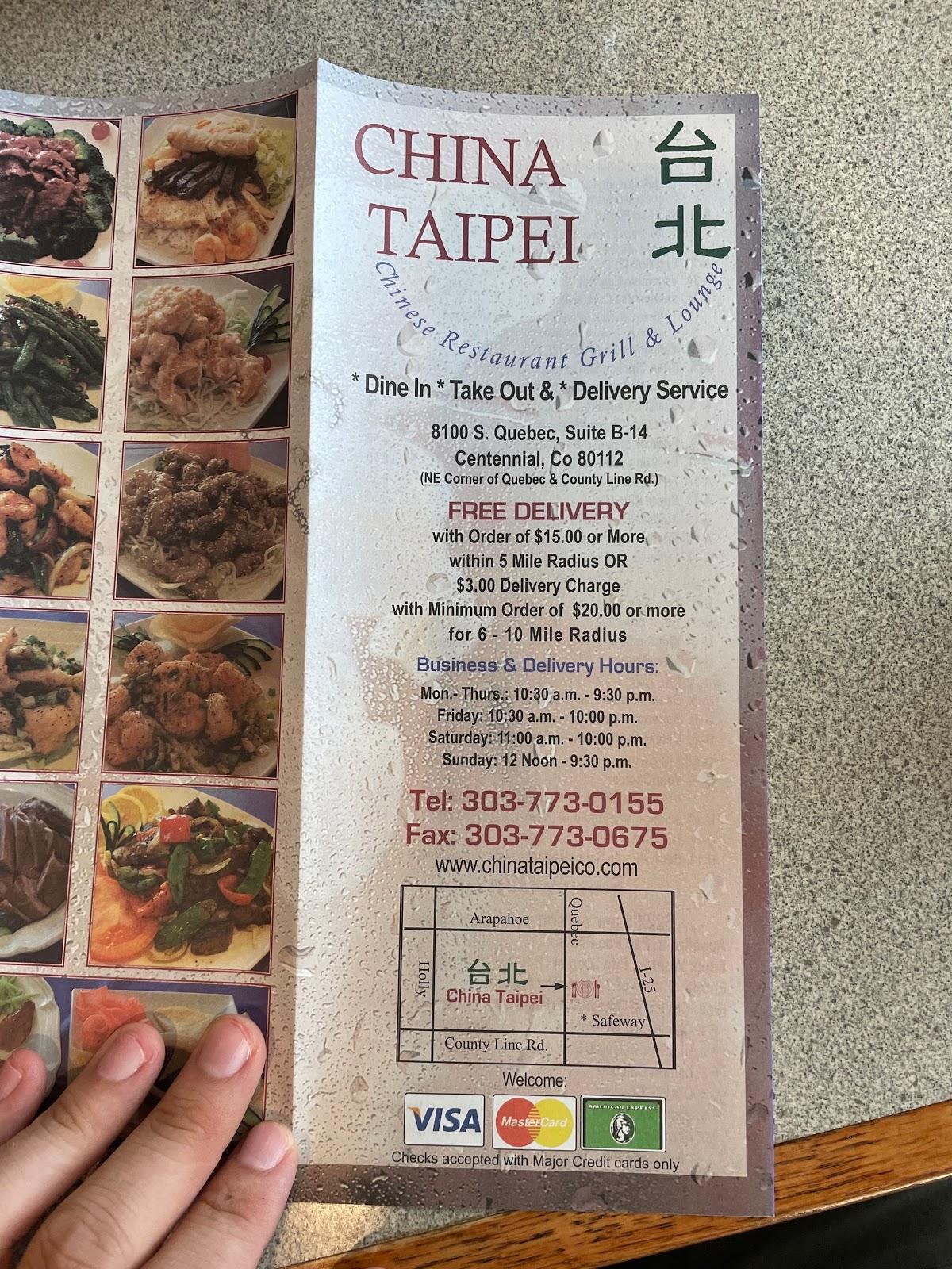 Menu at China Taipei restaurant, Centennial