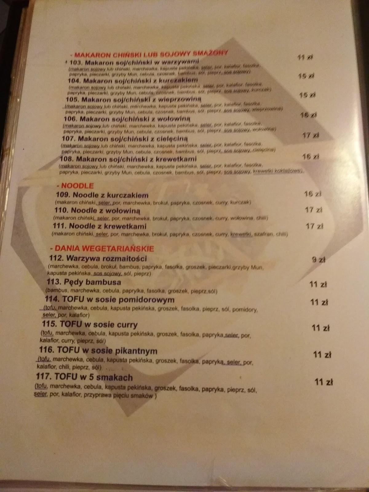 Menu at Ha Noi restaurant, Olkusz