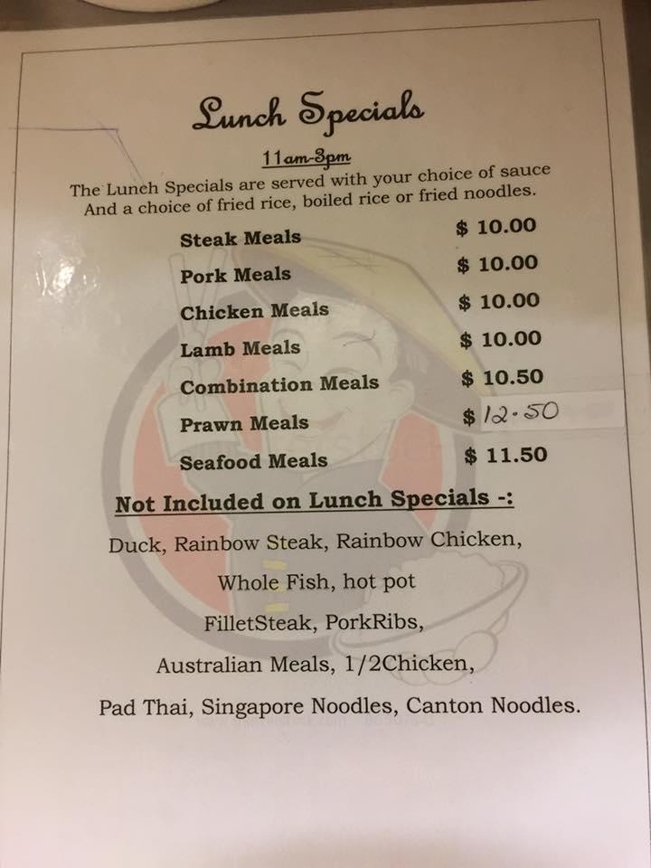 Menu at Hong Loch Chinese Restaurant, Parkes
