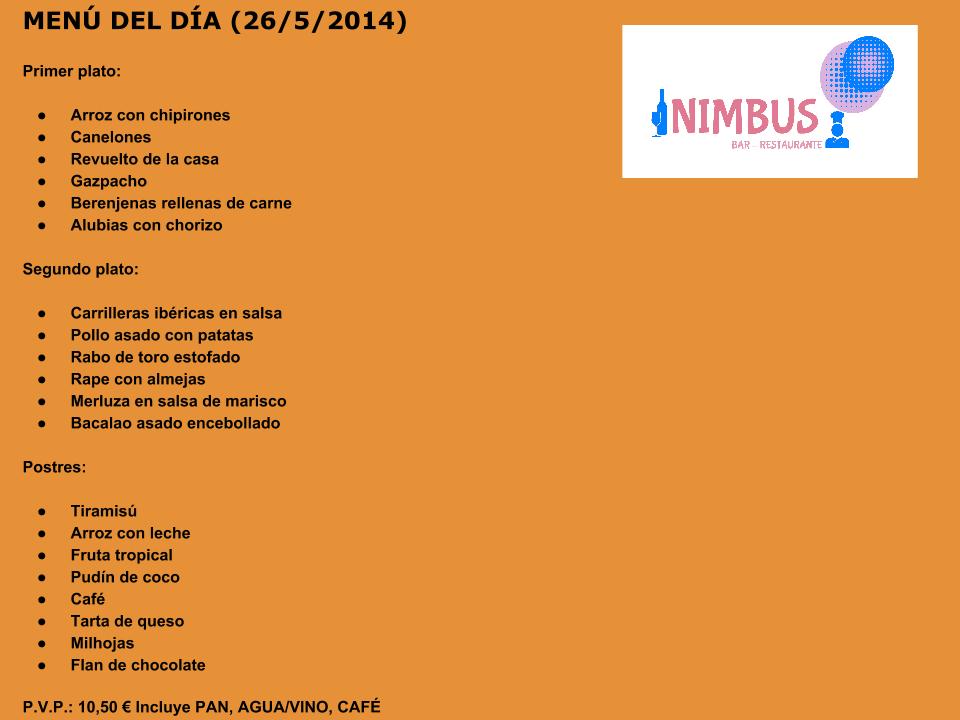 Menu at Nimbus Bar-Restaurante, Ibiza