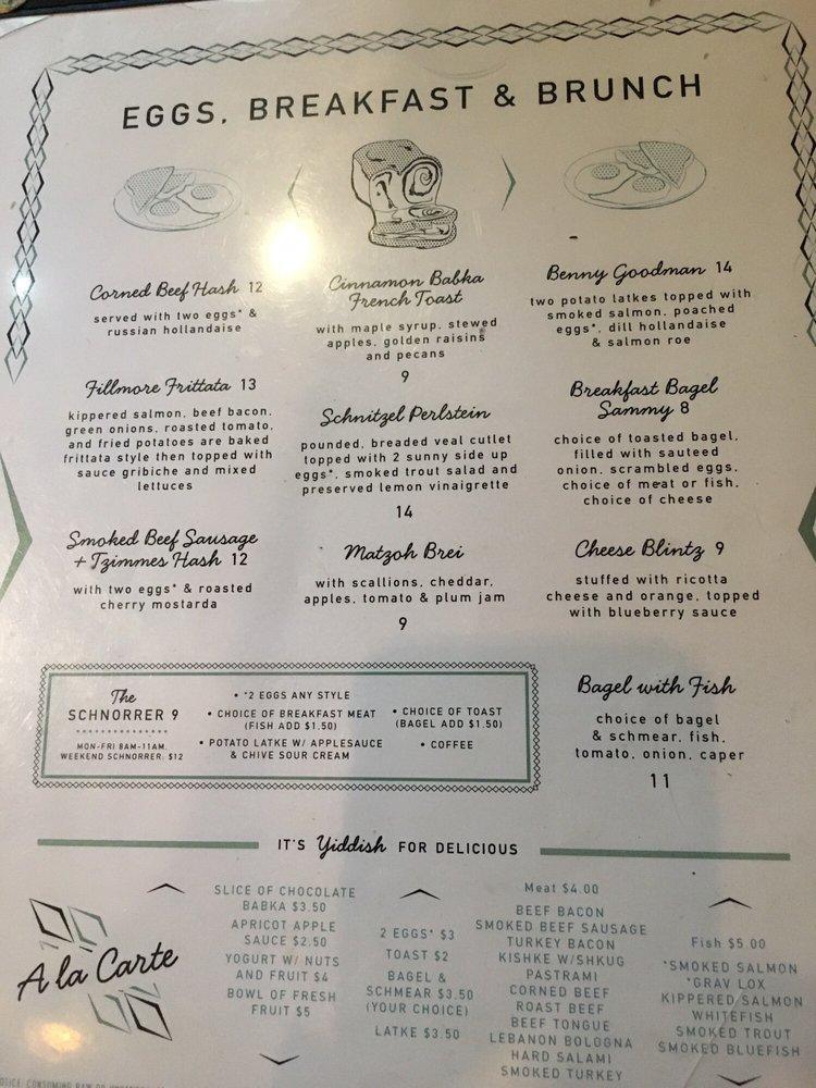 Menu at Perly's restaurant, Richmond