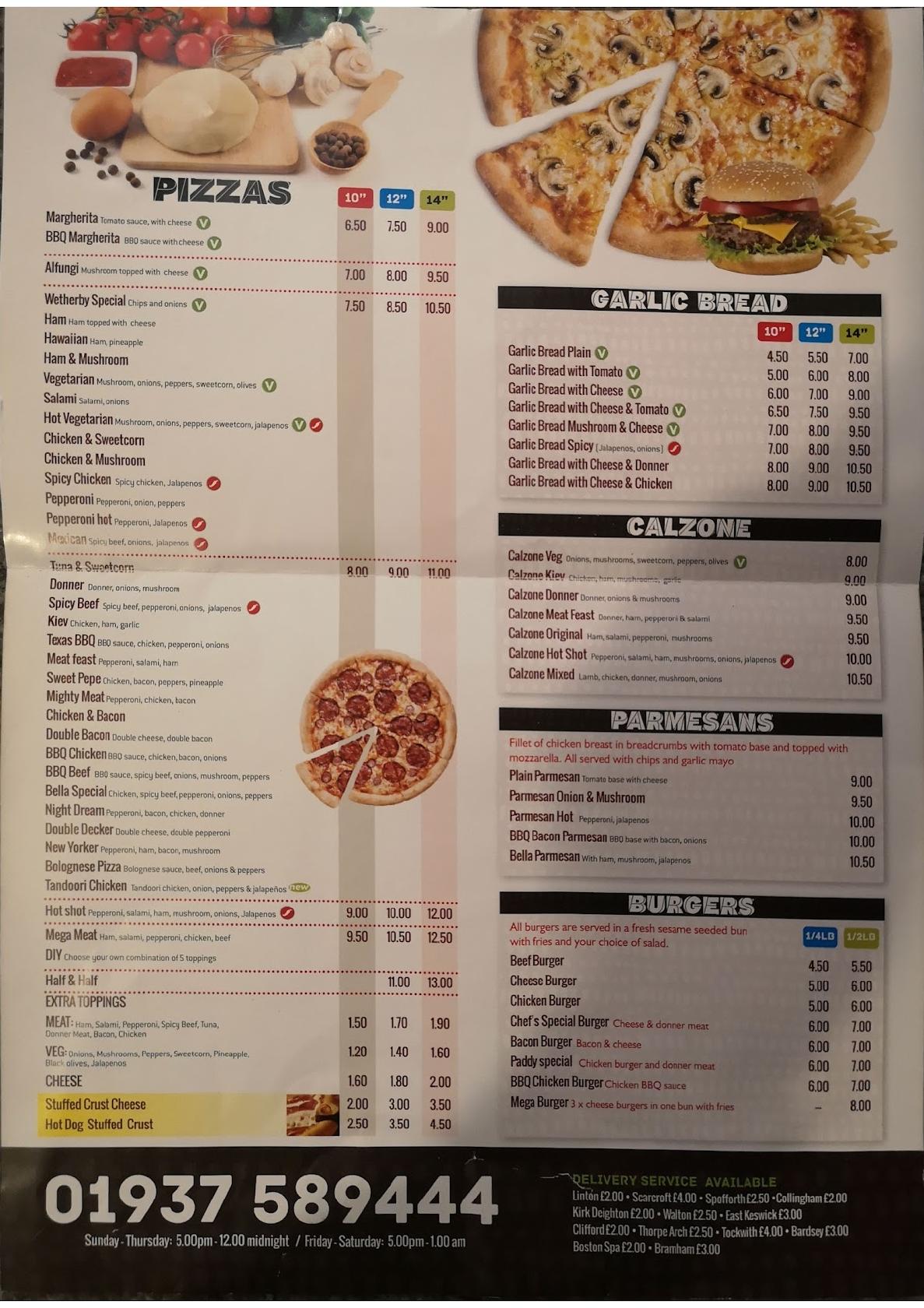 Menu at Pizza Bella pizzeria, Wetherby