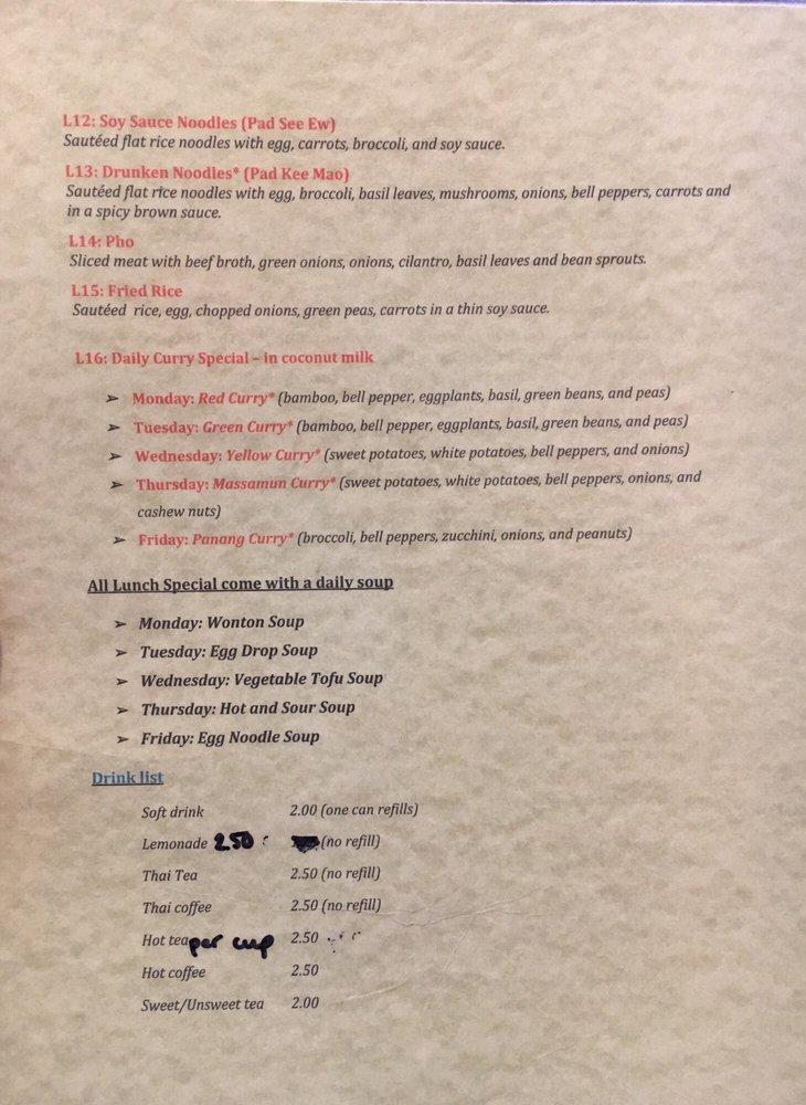 Menu at Simply Asian Thai Restaurant, Asheboro
