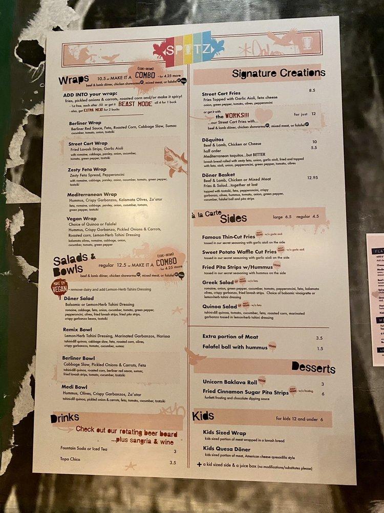 Menu at Spitz - Cottonwood pub & bar, Holladay, 6200 S