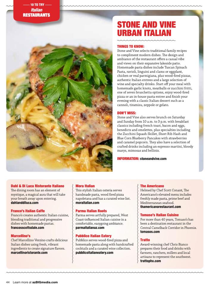 Menu at Stone & Vine Urban Italian restaurant, Chandler, W Queen Creek ...