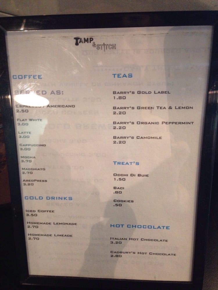 Menu at Tamp & Stitch cafe, Dublin