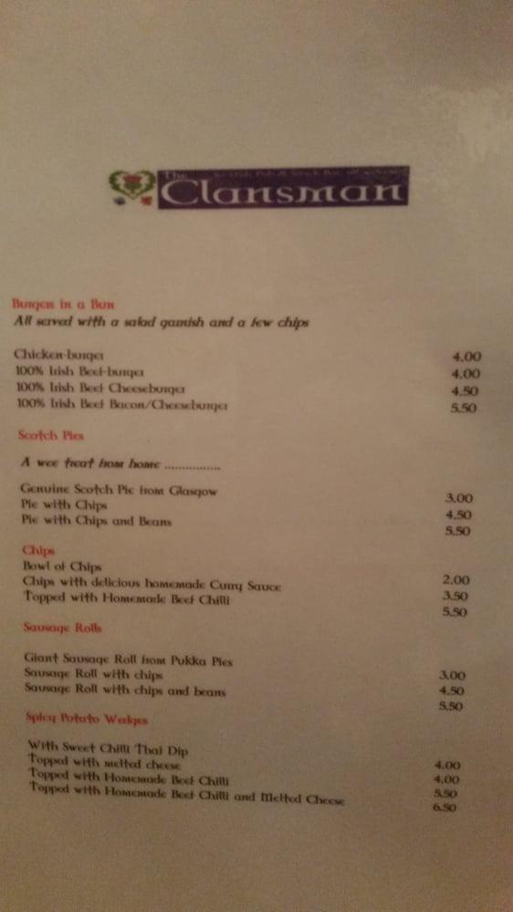Menu at The Clansman pub & bar, Tías