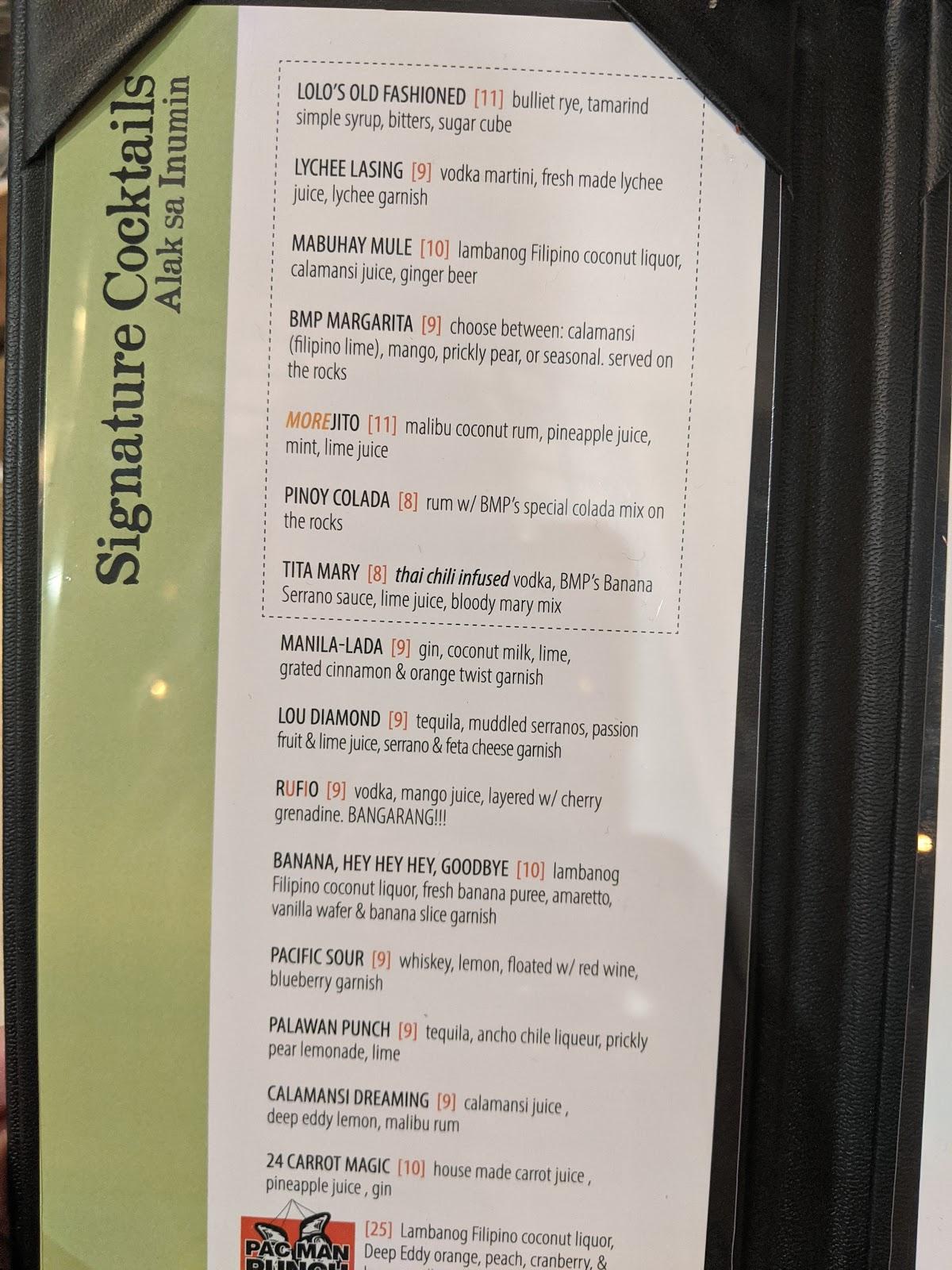 Menu at Be More Pacific - Filipino Kitchen and Bar, Houston