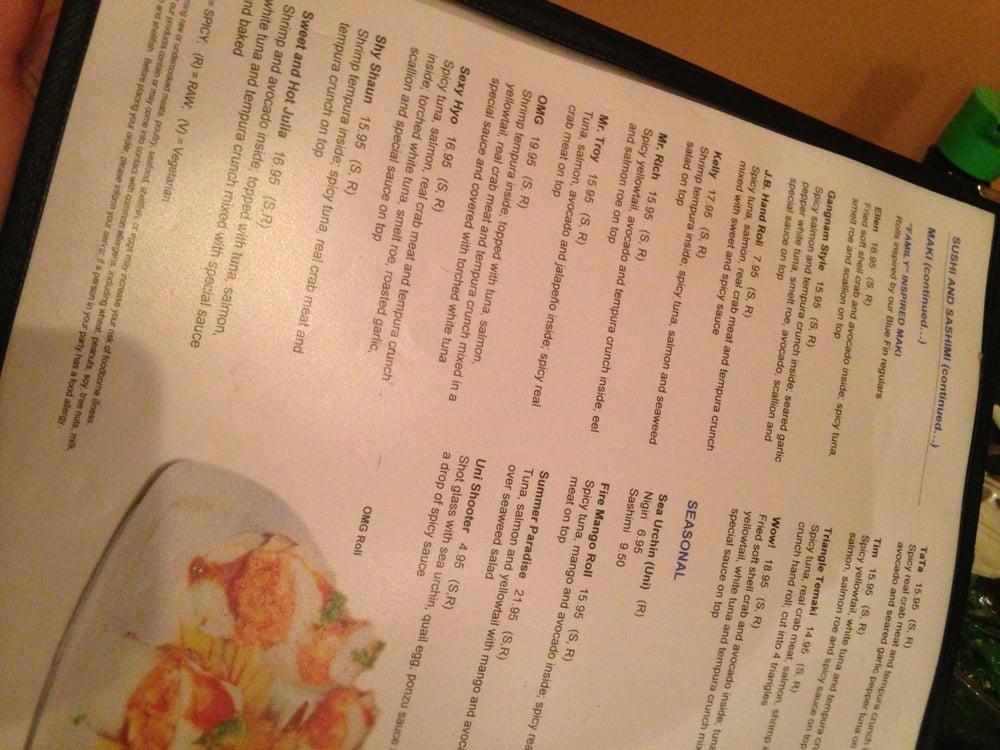 Menu at Blue Fin Japanese Restaurant, Virginia Beach