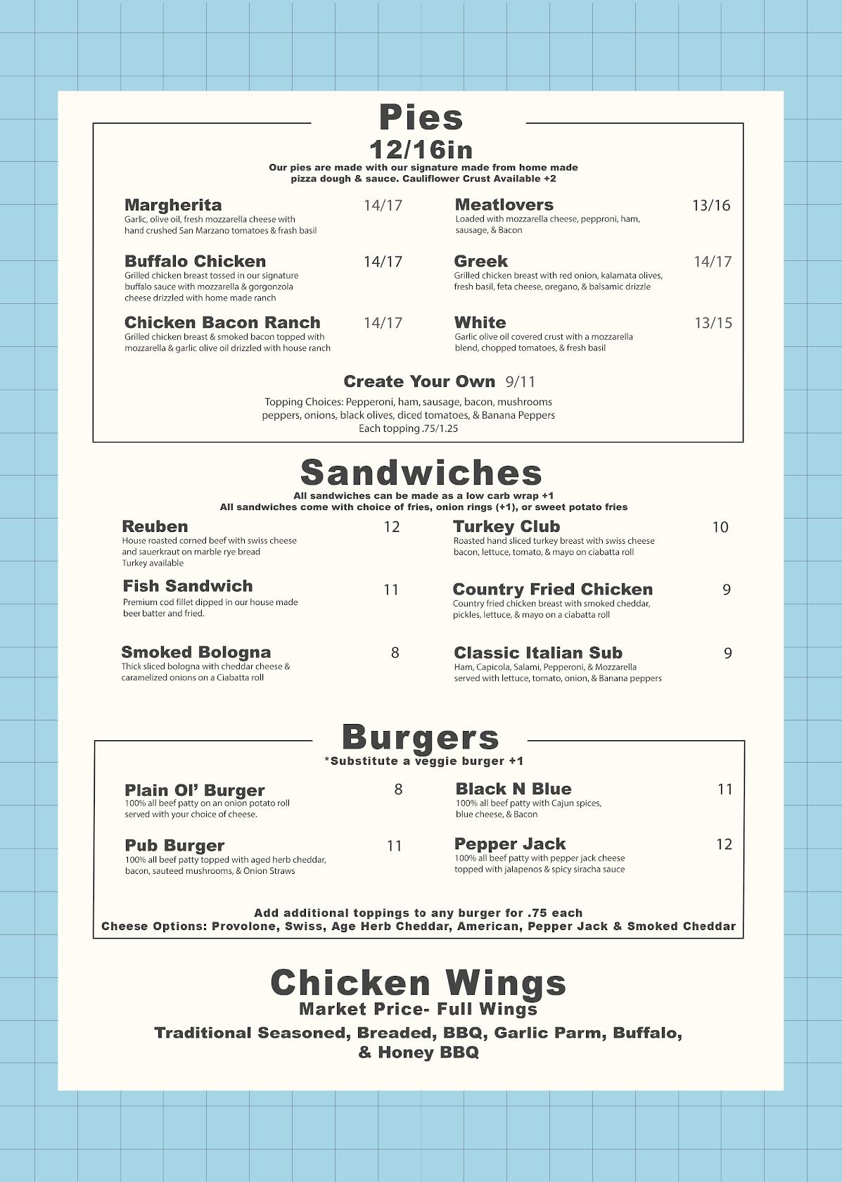 Menu at Crossbar Grill, New Kensington