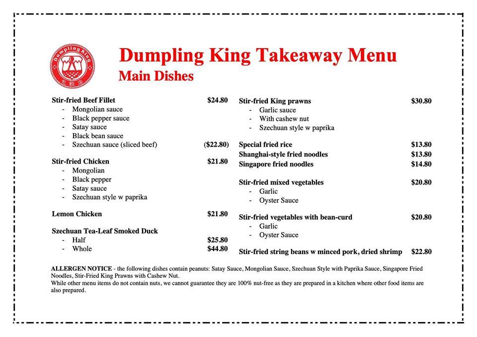 Menu at Dumpling King fast food, Box Hill