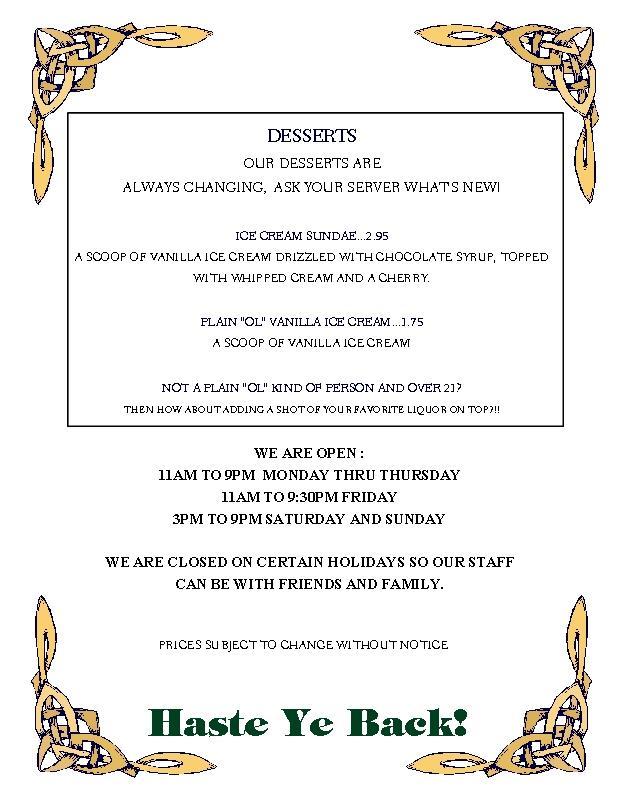 Menu at Hamilton House Pub & Restaurant, Victor