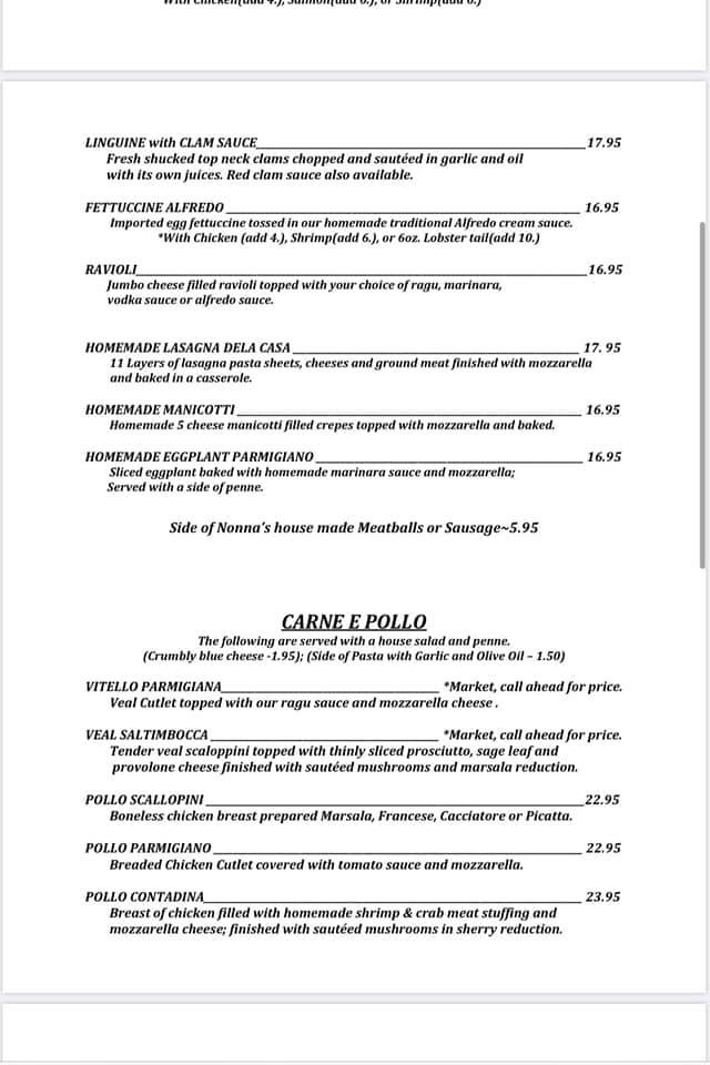 Menu at Milanese Italian Restaurant, Highland