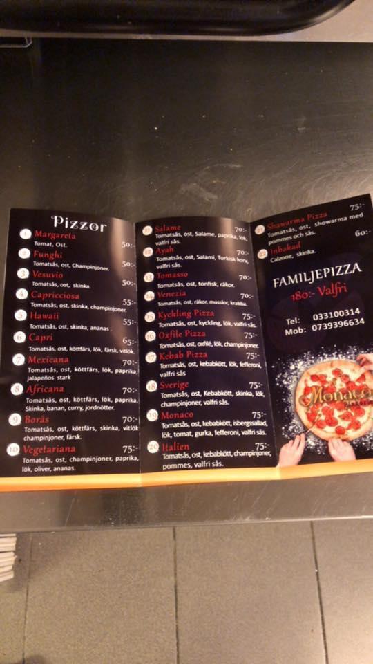 Menu at Monaco Pizzeria Borås & Druvefors Pizzeria, Borås
