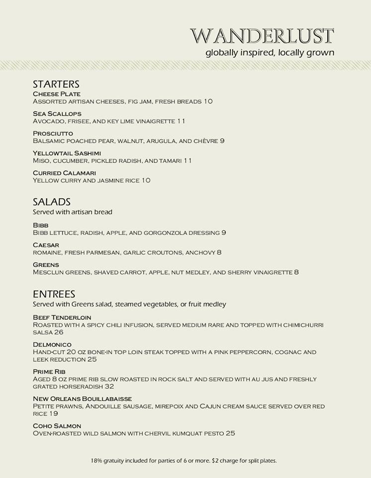 Menu at Red Bicycle Cafe, Ashland