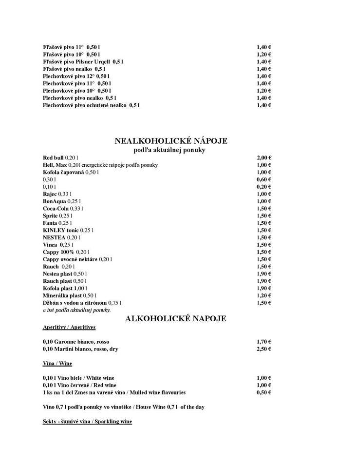 Menu at Restauracia Pod Hradom restaurant, Lada, Lada 195