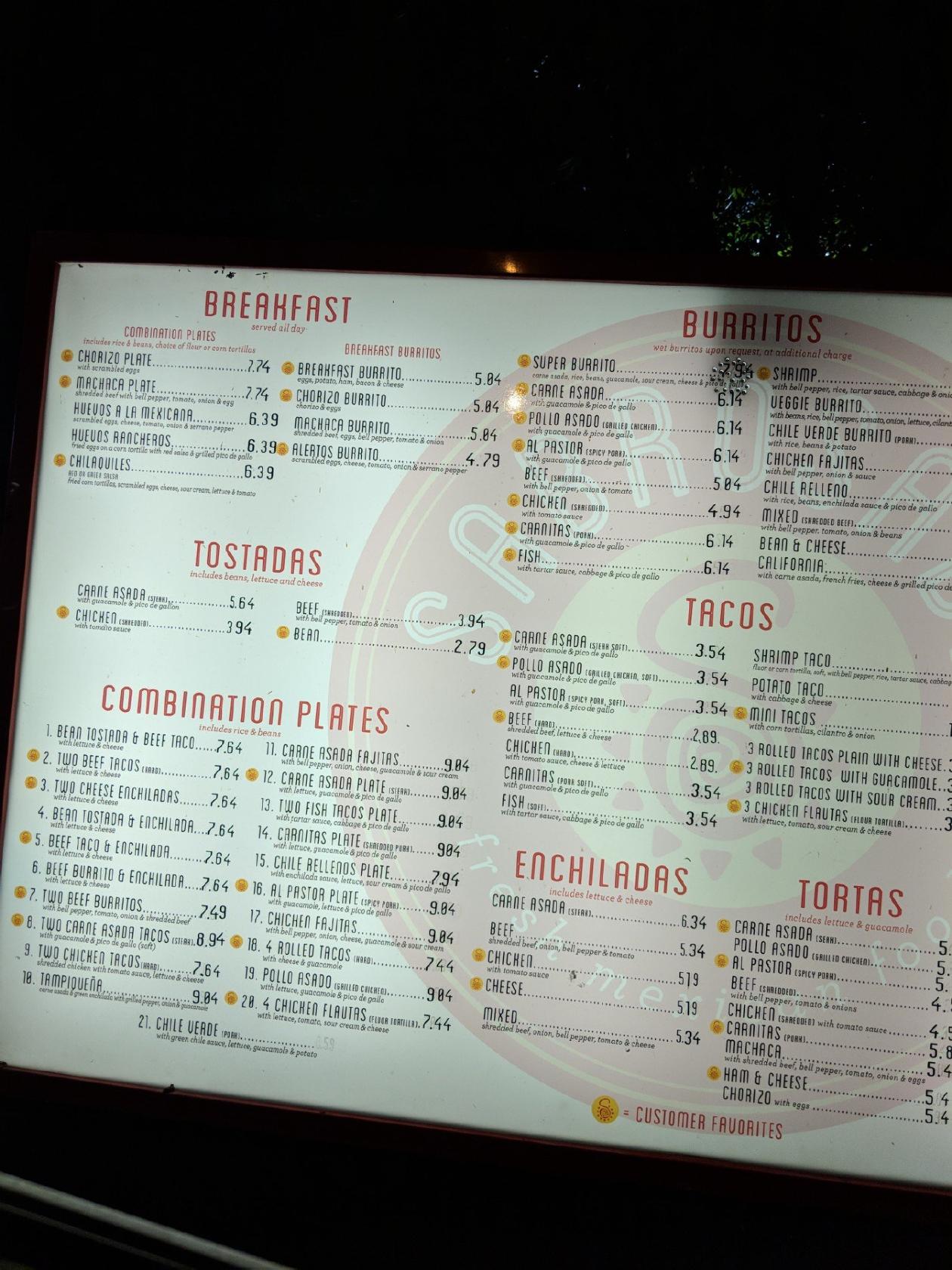 Menu at Sabrosada Fresh Mexican Food restaurant, Westminster, Brookhurst St