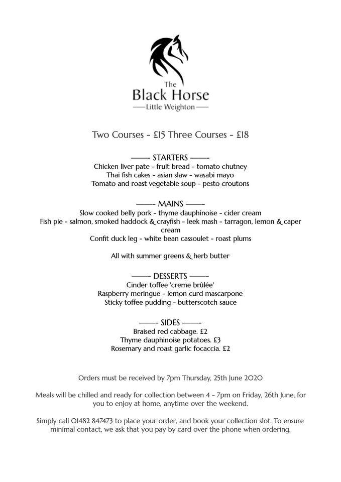 Menu at The Black Horse pub & bar, Rowley, 38 Old Village Rd