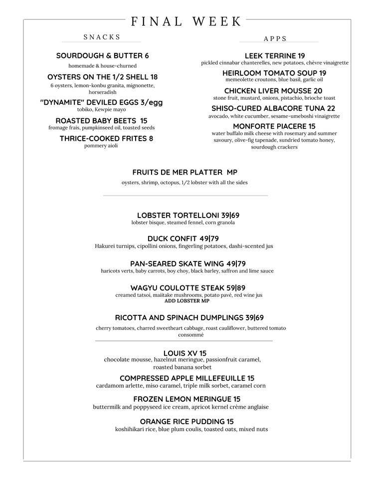 Menu at The Prune Restaurant, Stratford