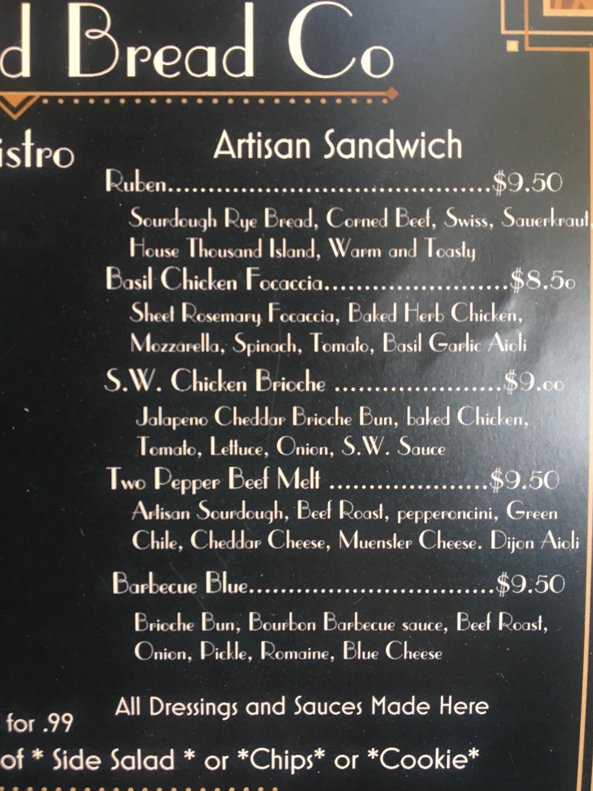 Menu at Wingfield Bread Company pizzeria, Camp Verde