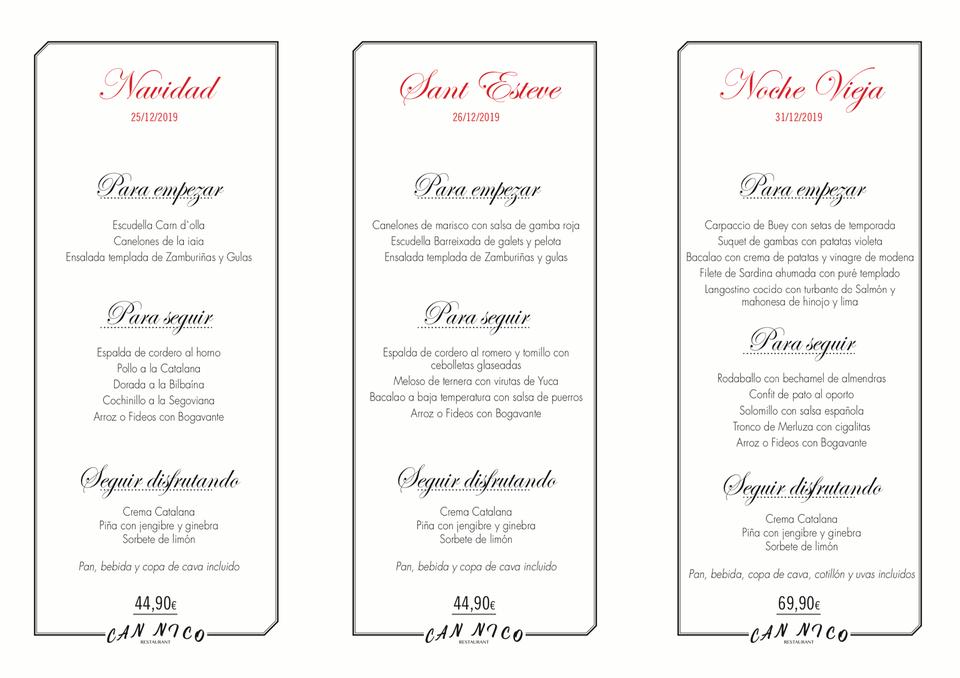 Carta del restaurante CAN NICO, Barcelona