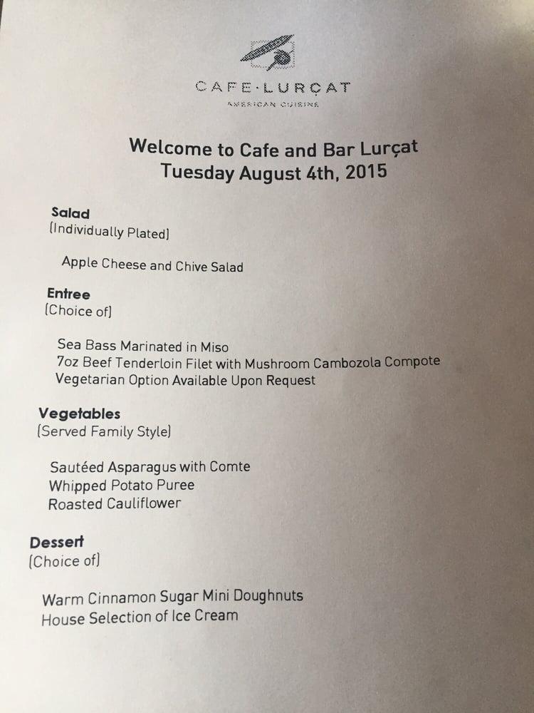 Menu at Café and Bar Lurcat, Minneapolis