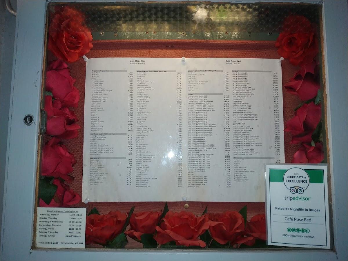 Menu at Cafe Rose Red, Bruges