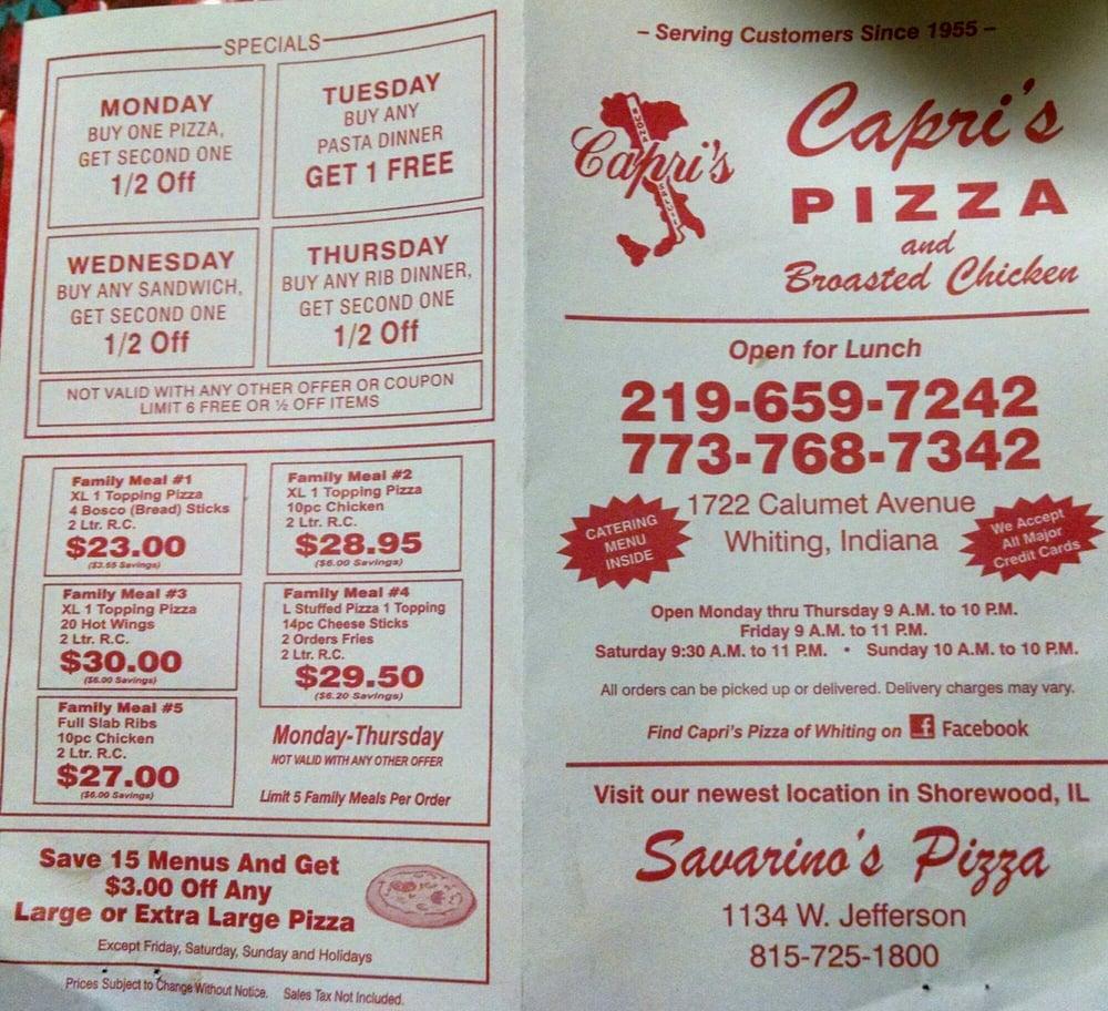 Menu at Capri's Pizza Of Whiting pizzeria, Whiting