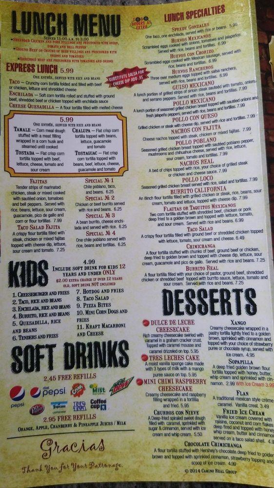 Menu at Cocina Real restaurant, Columbia