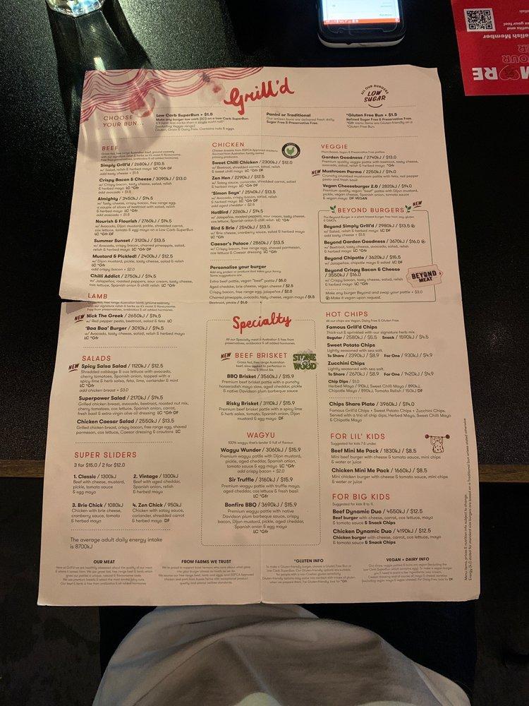Menu at Grill'd fast food, Parramatta, 159-175 Church St