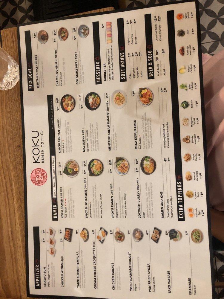 Menu at KOKU RAMEN restaurant, West New York