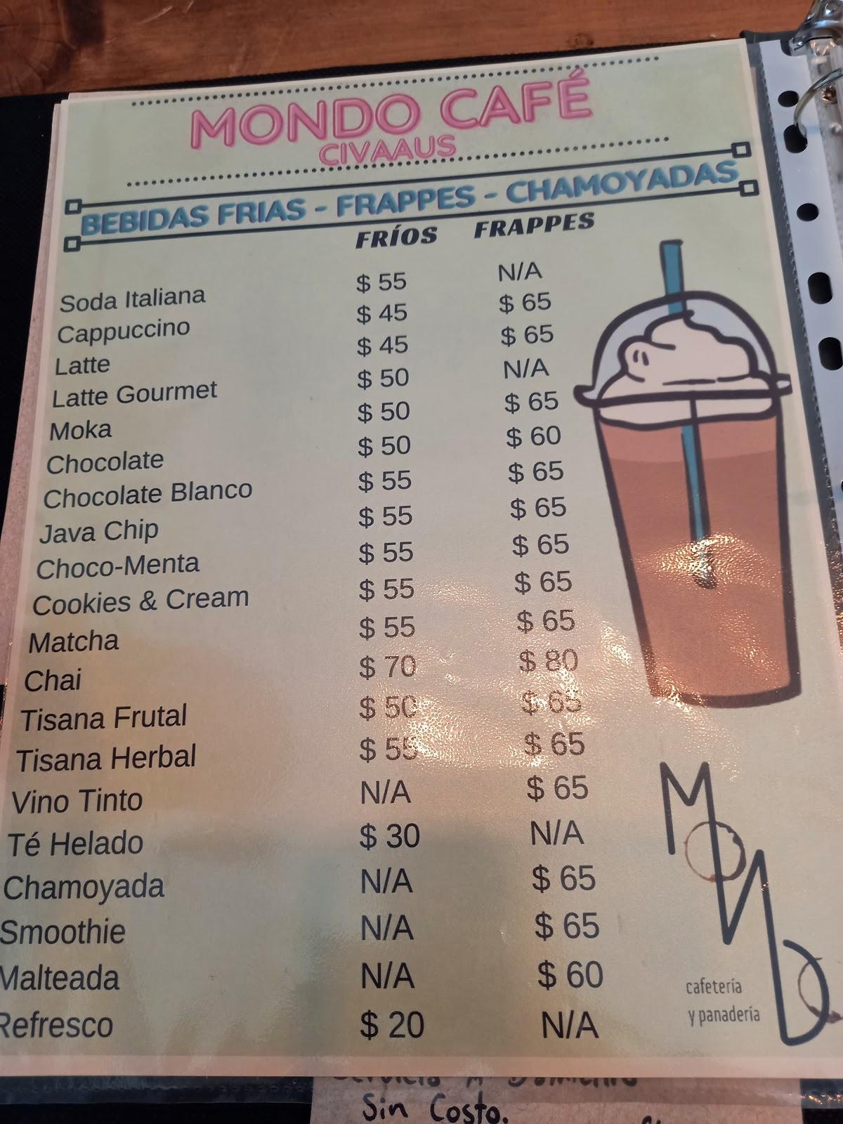 Carta de Mondo Café, Ciudad de México