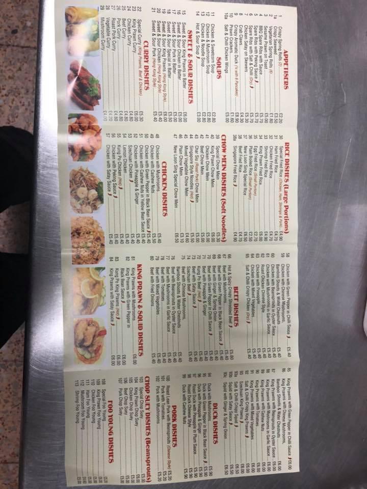 Menu at New Loon Sing fast food, Slough