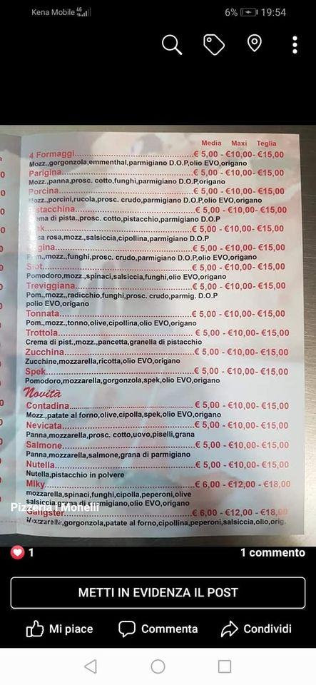 Menu at Pizzeria I Monelli, Catania, Via Plebiscito