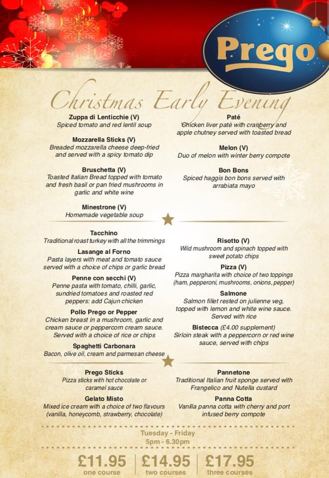 Menu at Prego restaurant, Lanark