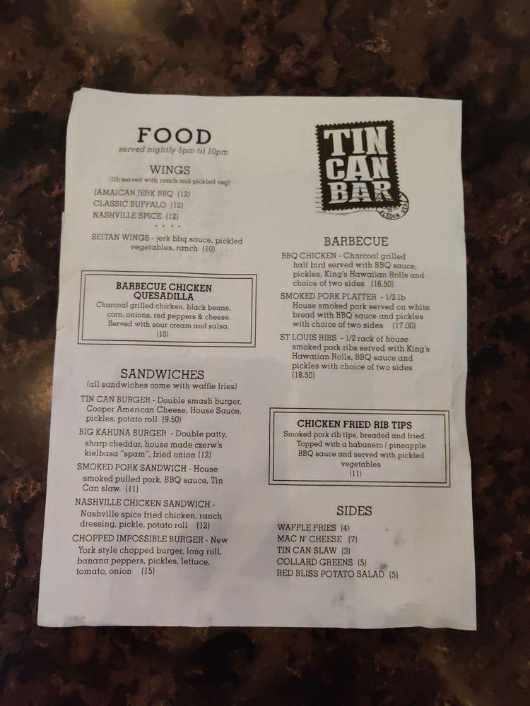 Carta de Tin Can Bar, Filadelfia