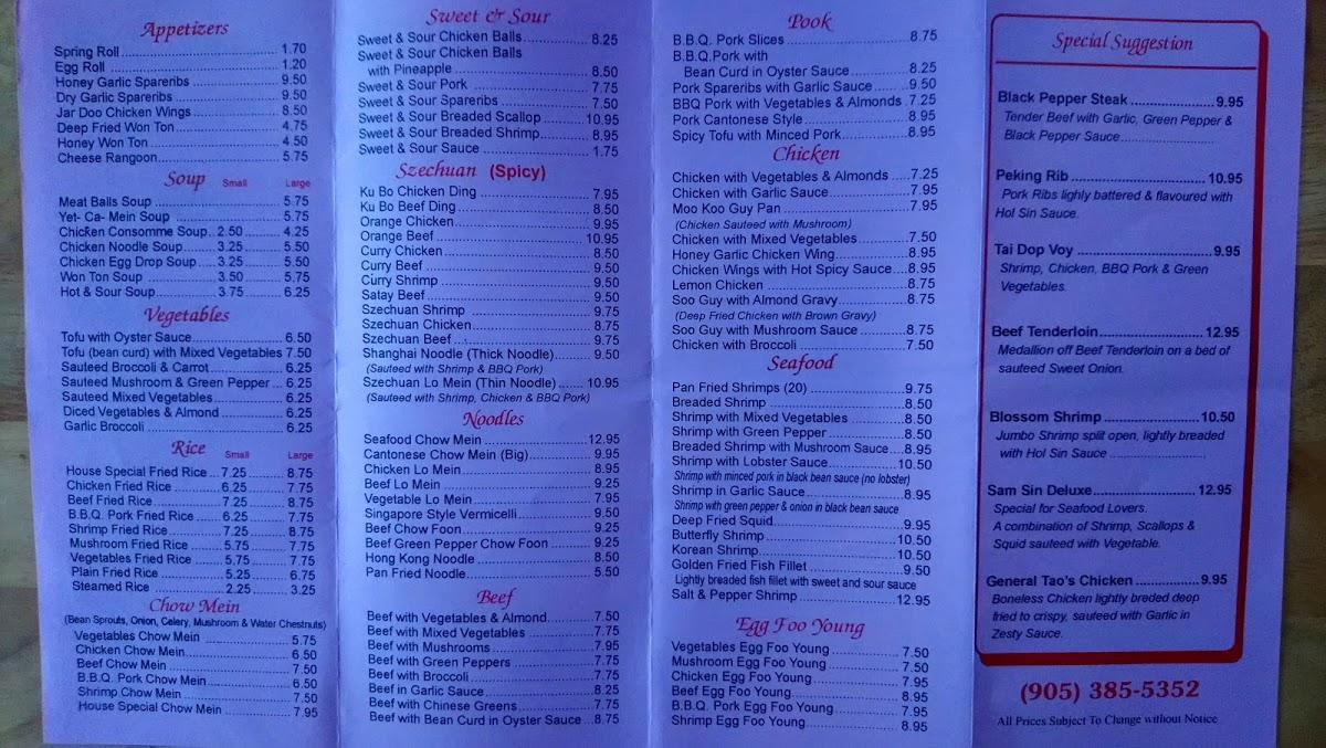 Menu at China Kiki restaurant, Hamilton, 491 Upper Wellington St