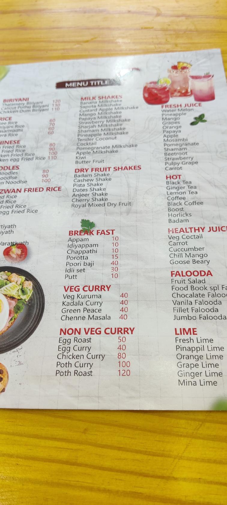 Menu at Calicut FoodBook, Bengaluru