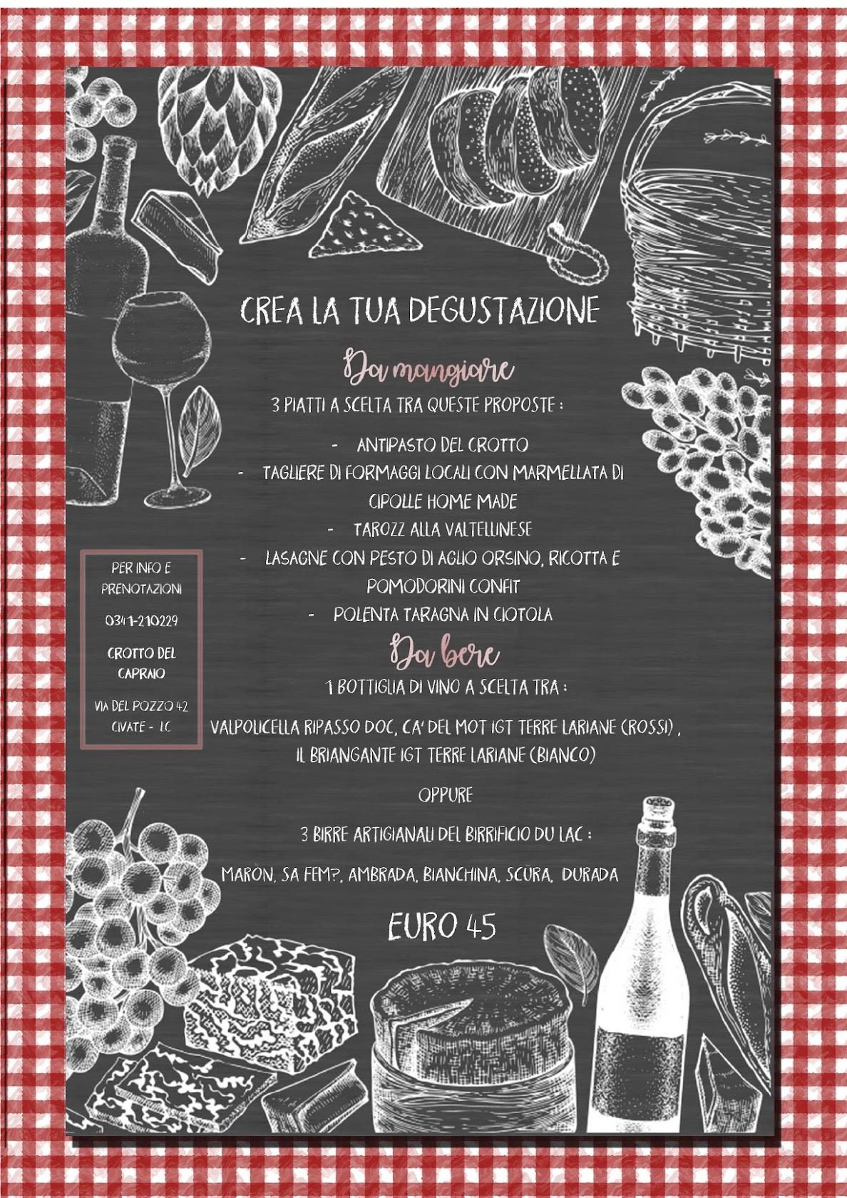 Carta del pub y bar Crotto del Capraio, Civate