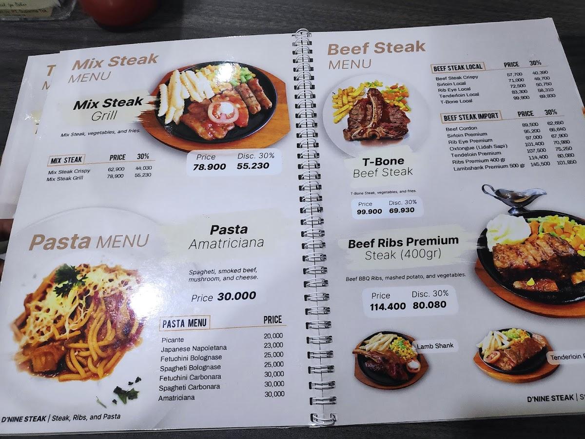 Menu at D'nine Steak cafe, Surabaya
