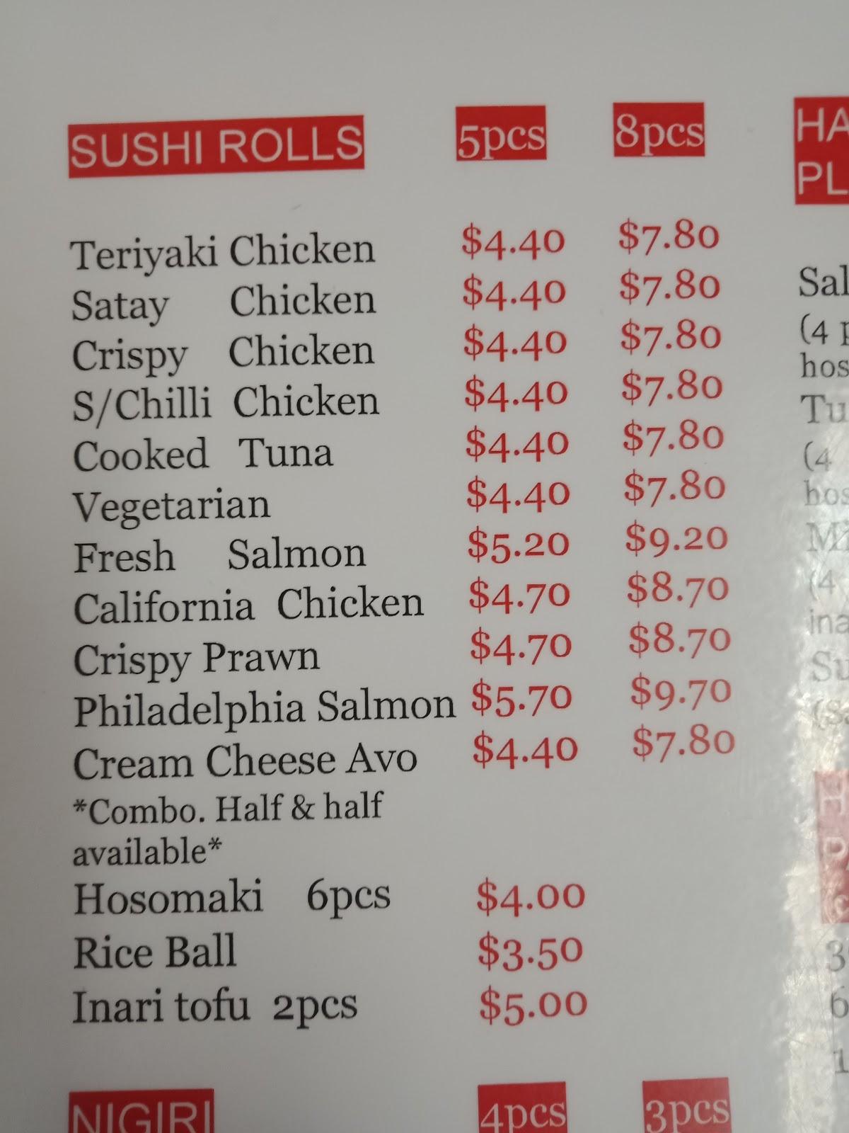 Menu at Hashi Japanese Cuisine South Dunedin restaurant, Dunedin