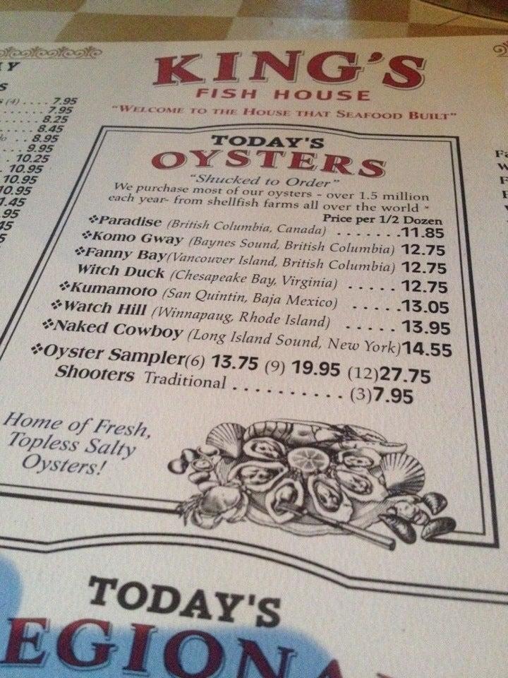 Menu at King's Fish House restaurant, Tempe