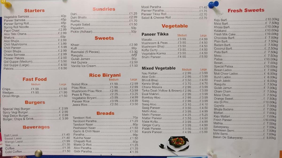 Carta del restaurante London Sweet Centre, Bedford