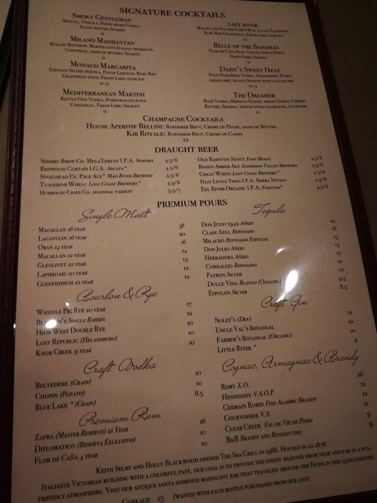 Menu at Sea Grill restaurant, Eureka