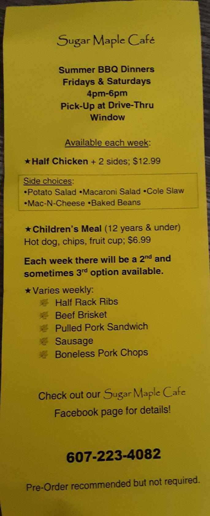 Menu at Hop Head Brewery at Sugar Maple Cafe, Owego