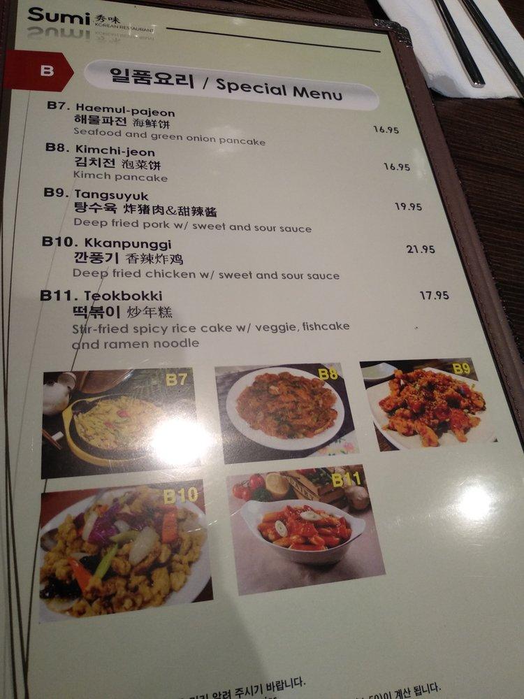 Menu at Sumi Korean Restaurant, Vancouver