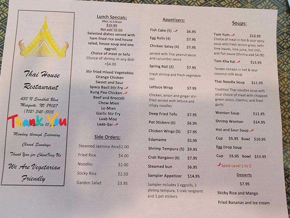 Menu at Thai House Restaurant, Mesquite