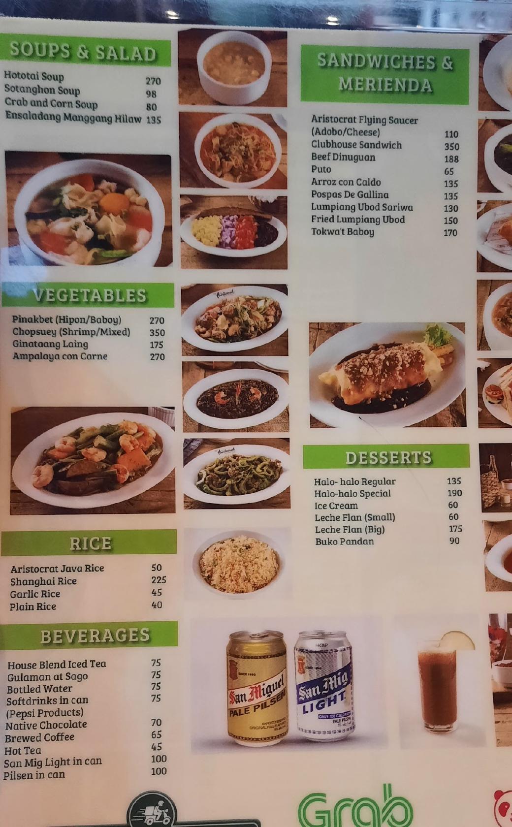 Menu at The Aristocrat Restaurant - Imus, Cavite, Imus, Emilio ...