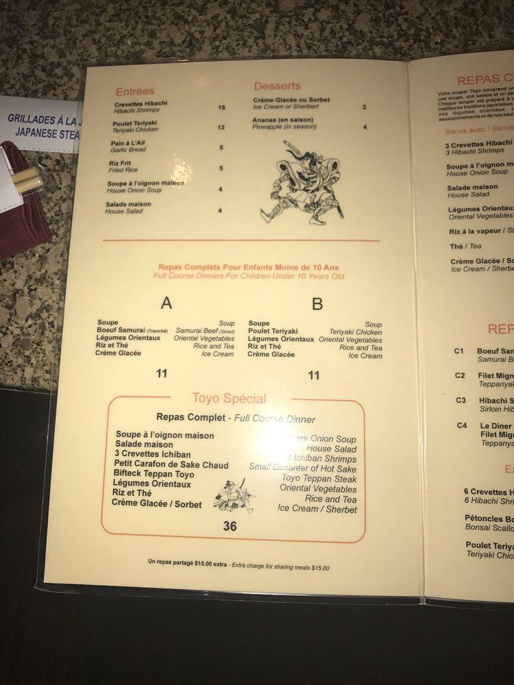 Menu at Restaurant Toyo Grillades, Laval, Boulevard Chomedey